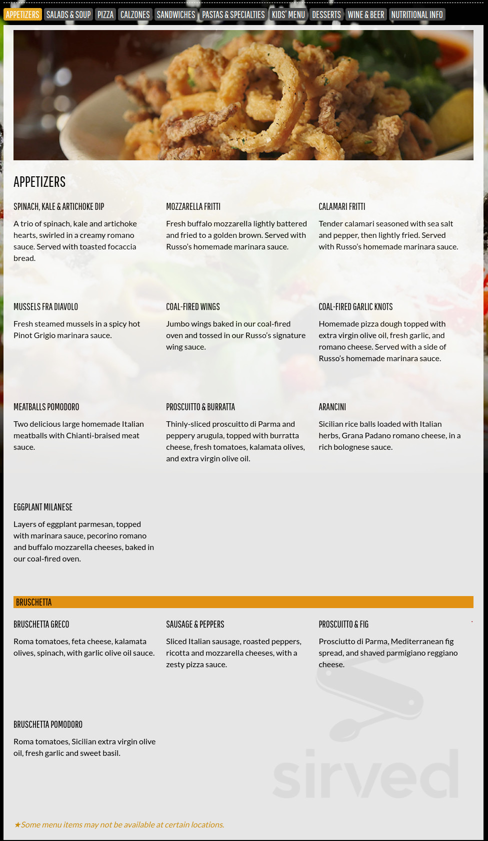 Russo's Coal-Fired Italian Kitchen & Pizzeria menus in Pembroke Pines ...