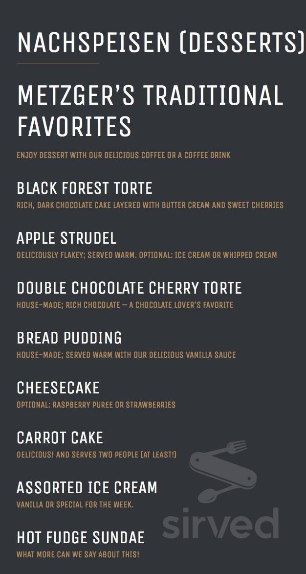 Metzger's menu in Ann Arbor, Michigan, USA