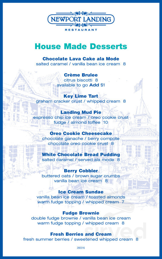 Newport Landing Restaurant menu in Newport Beach, California, USA