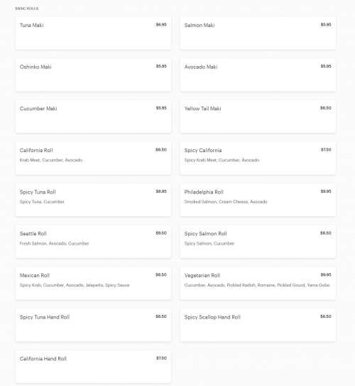 Kamakura Japanese Cuisine and Sushi menu in Seattle, Washington, USA