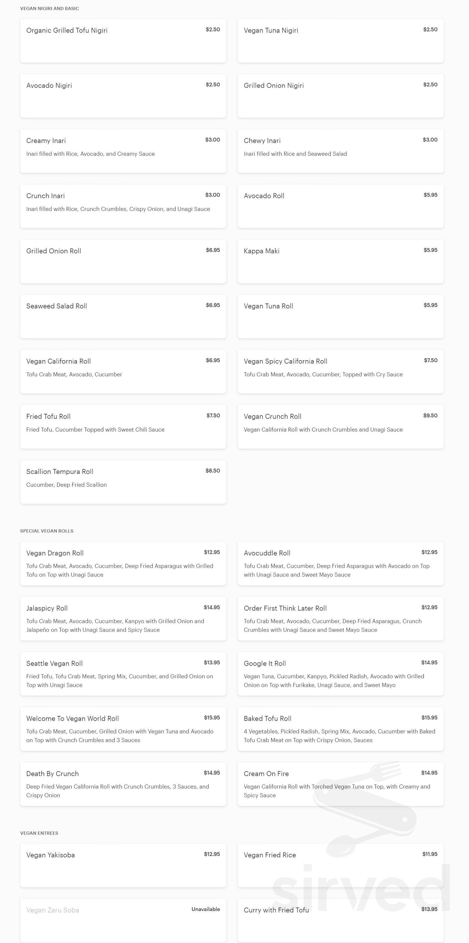 Kamakura Japanese Cuisine and Sushi menu in Seattle, Washington, USA