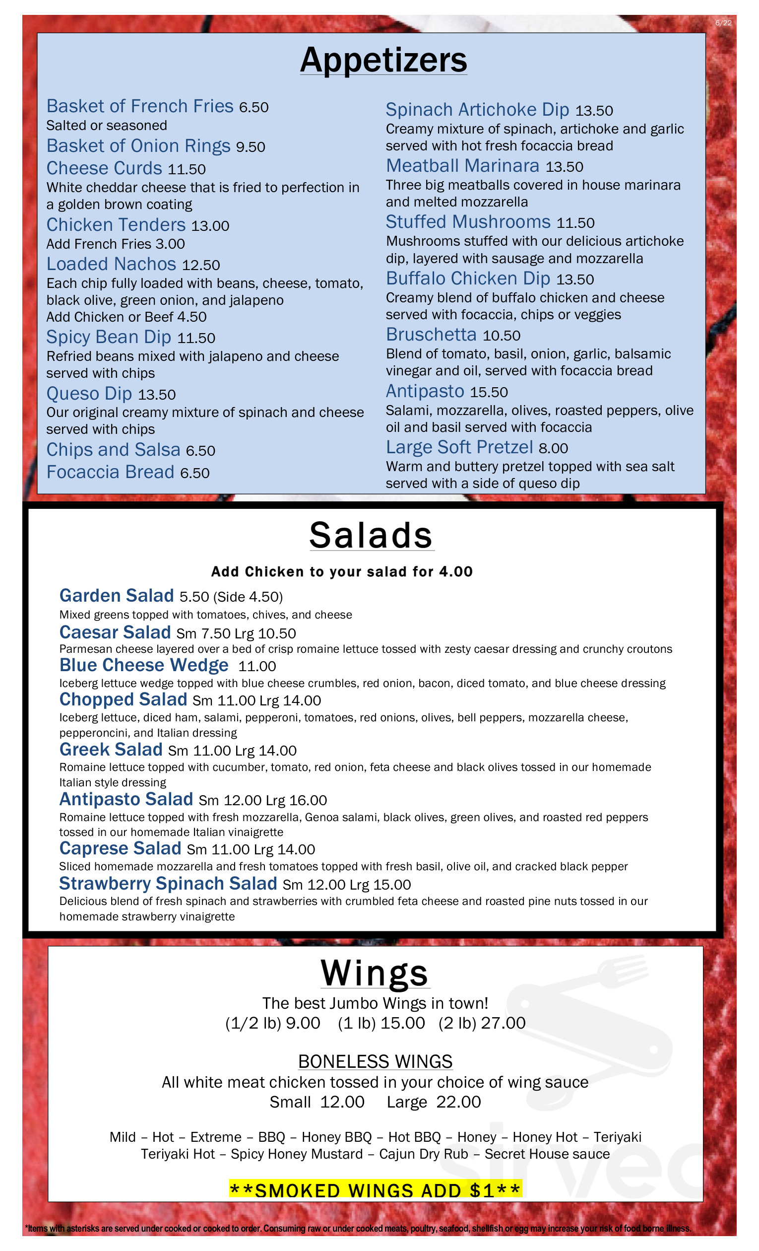 Arena Sports Grill menu in Scottsdale, Arizona, USA