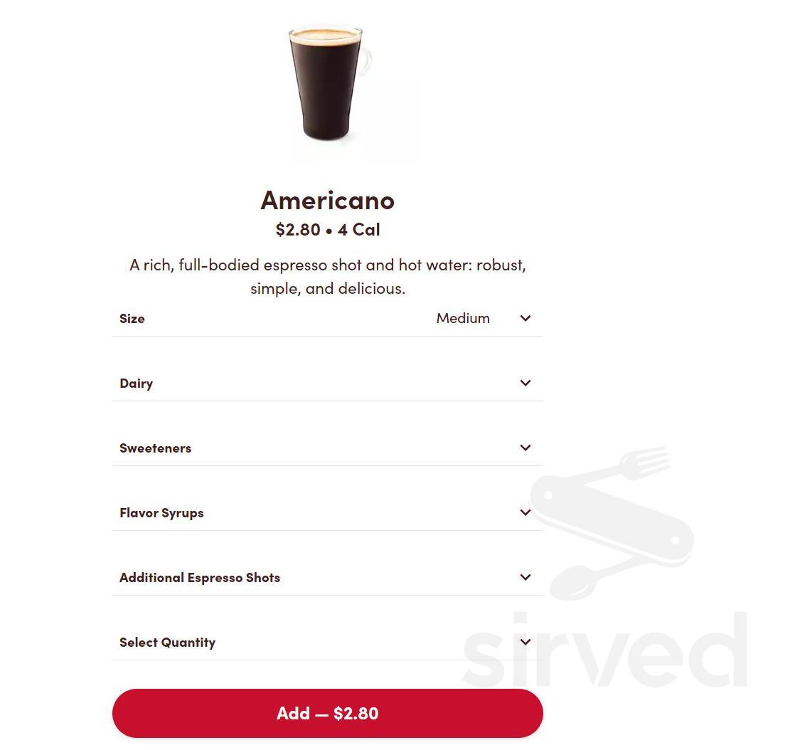 Tim Hortons menu in Kenmore, New York, USA