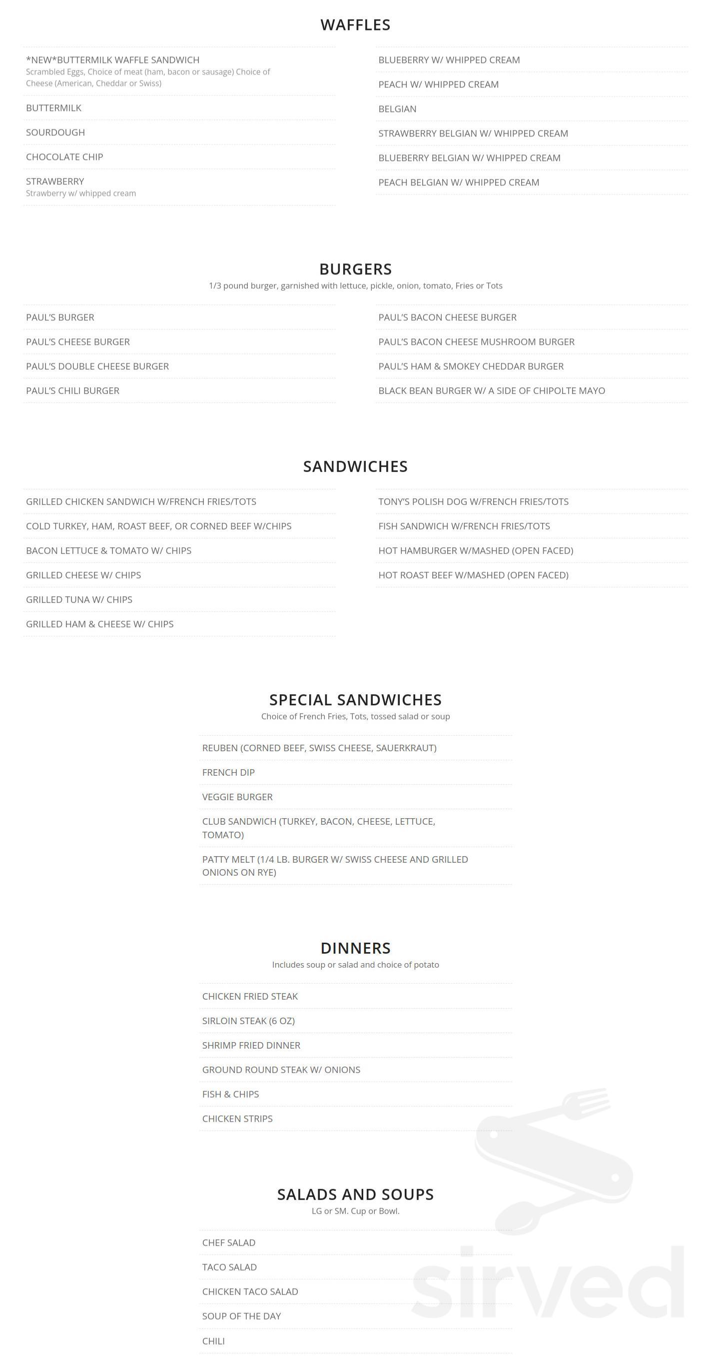 Menu for Paul's Pancake Parlor in Missoula, MT | Sirved