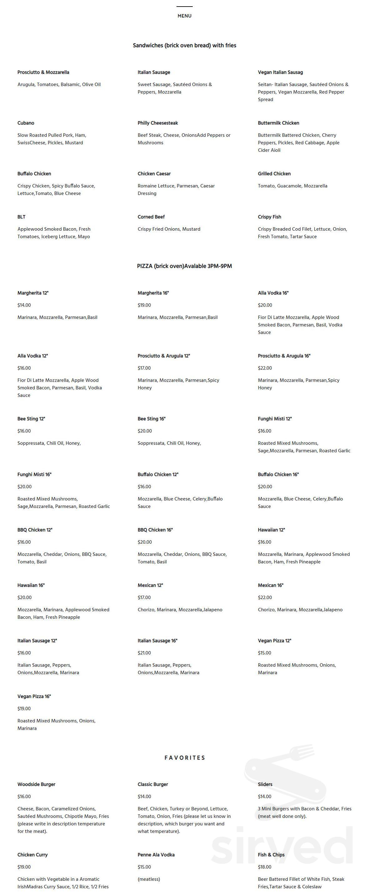 Woodside Cafe menu in Woodside, New York, USA