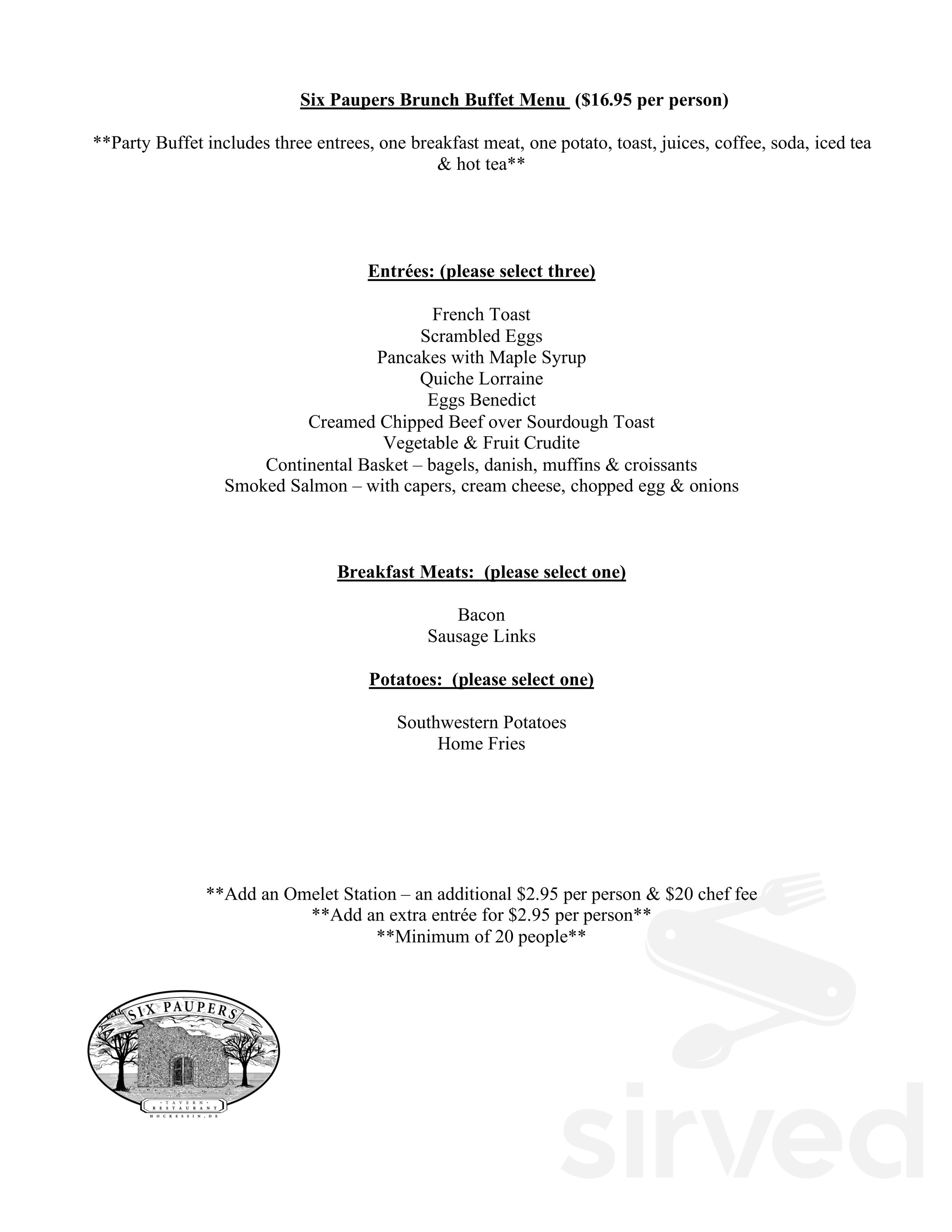 6 Paupers Tavern & Restaurant menu in Hockessin, Delaware, USA