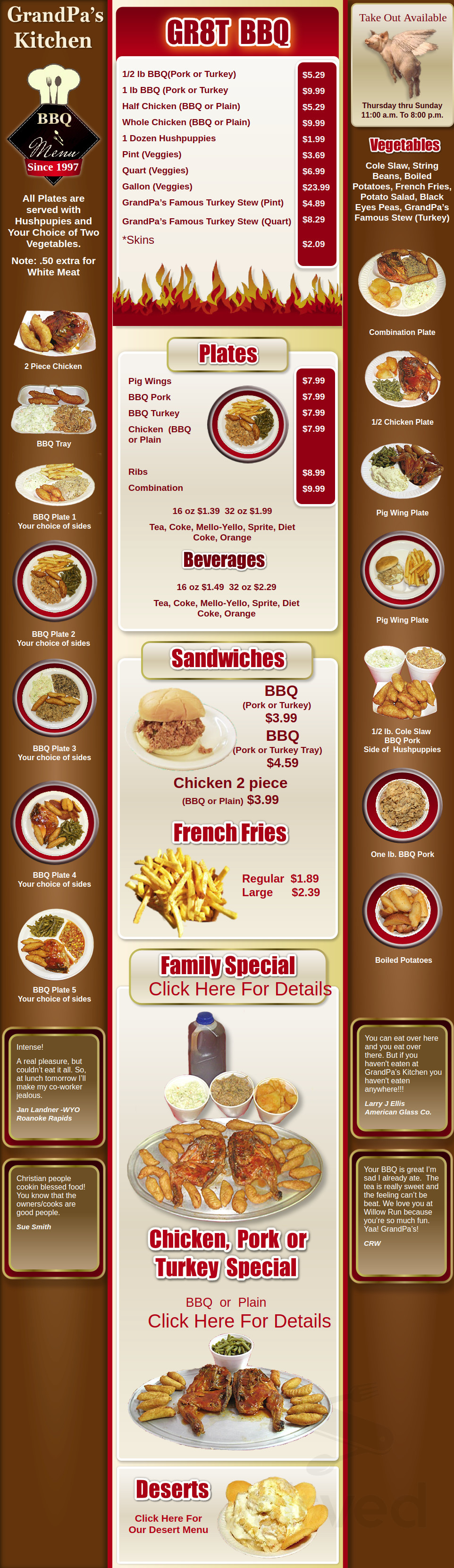 Menu for Grandpa's Kitchen in Littleton, NC | Sirved
