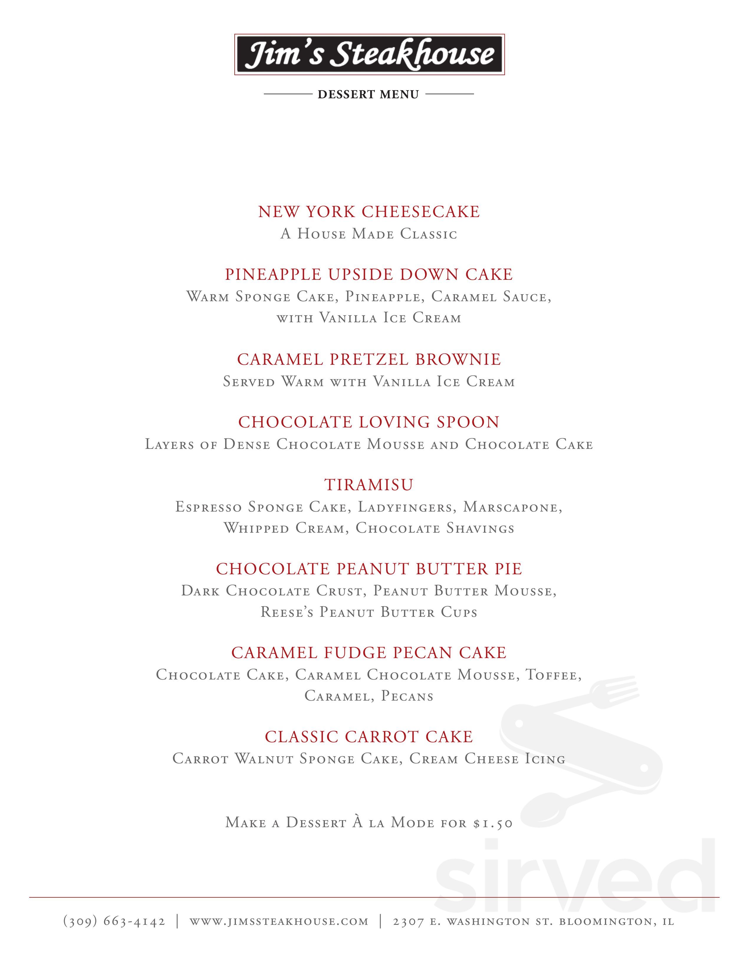 Jim's Steak House menus in Bloomington, Illinois, United States