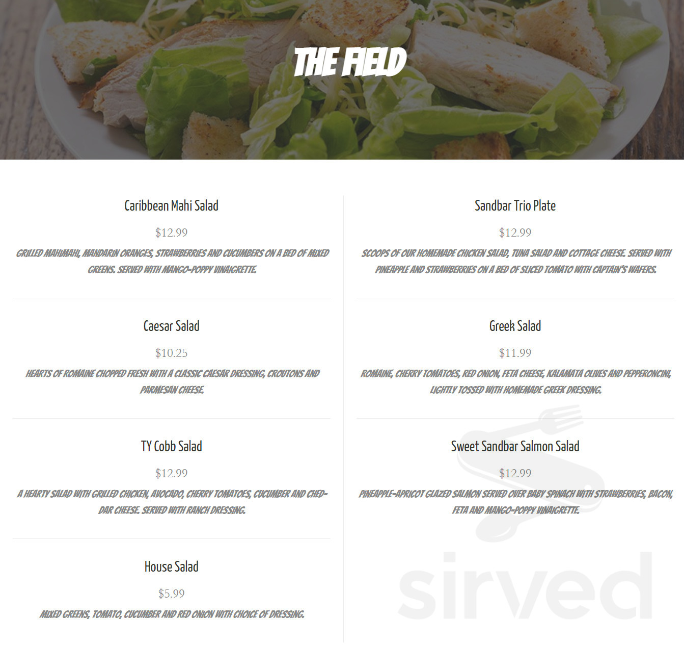 The Sandbar and Grille menu in Fort Myers Beach, Florida, USA