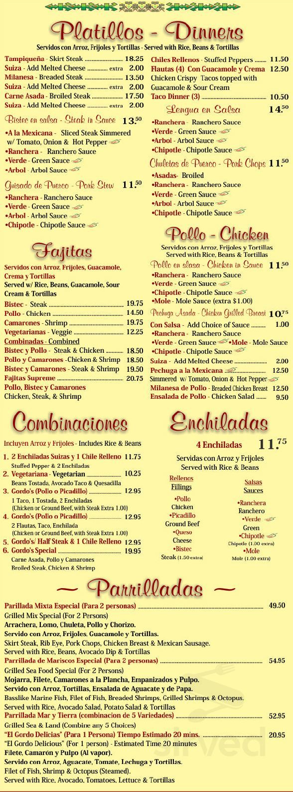 Menu - Chicago IL's El Gordo Restaurant | Sirved