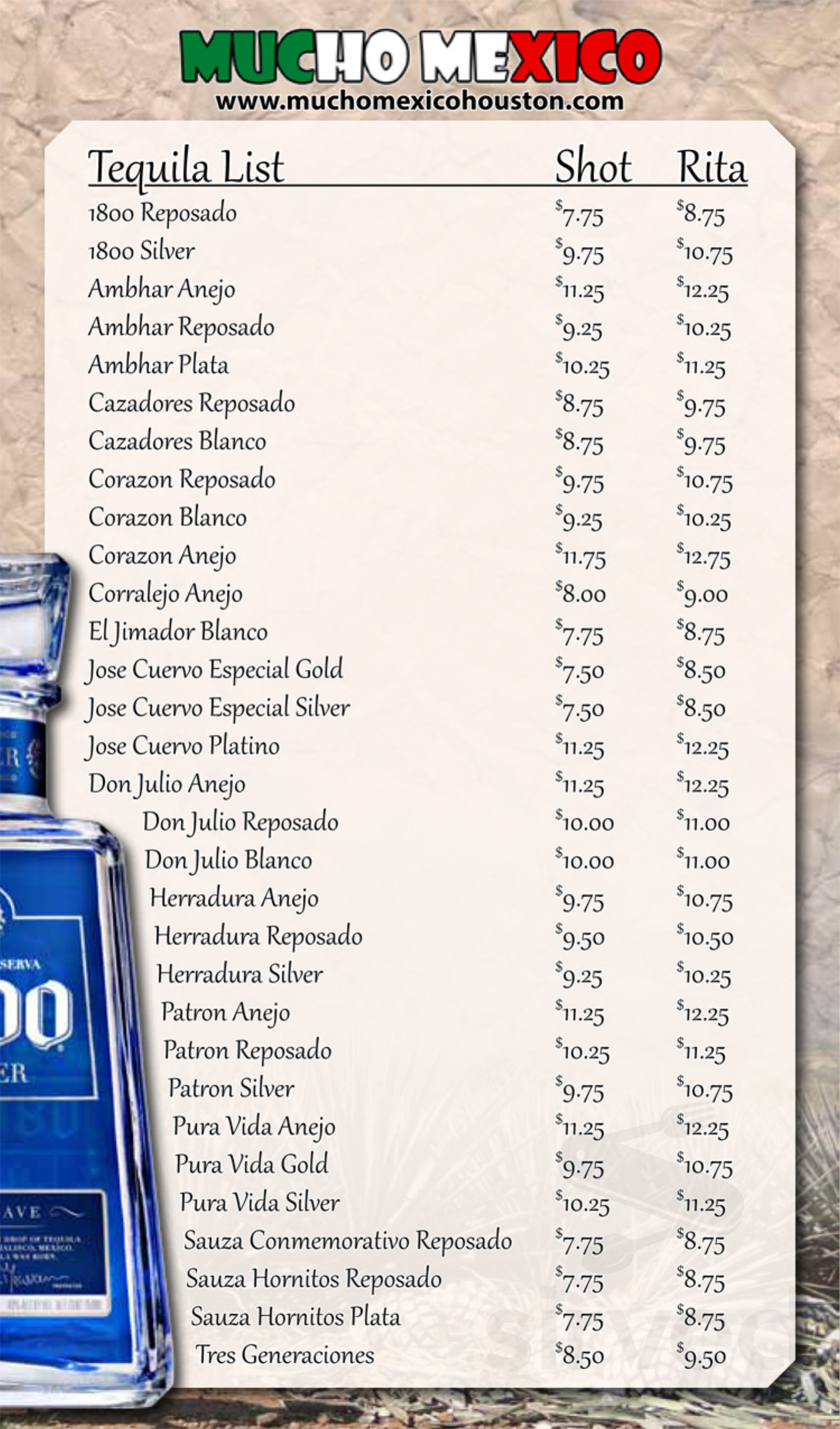 Mucho Mexico menu in Houston, Texas, USA