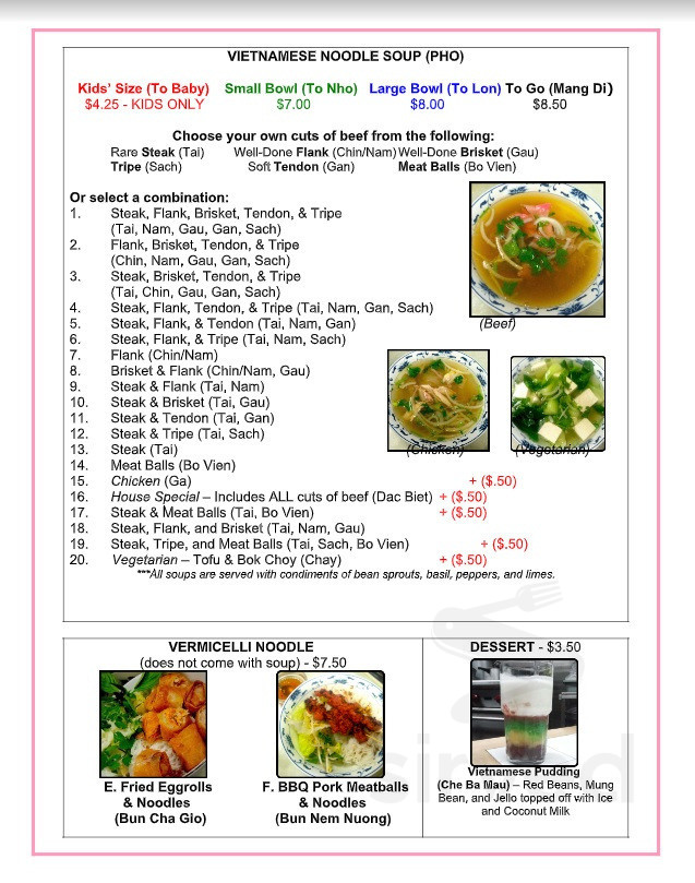 Menu for Pho Tay Ho in Salt Lake City, UT | Sirved