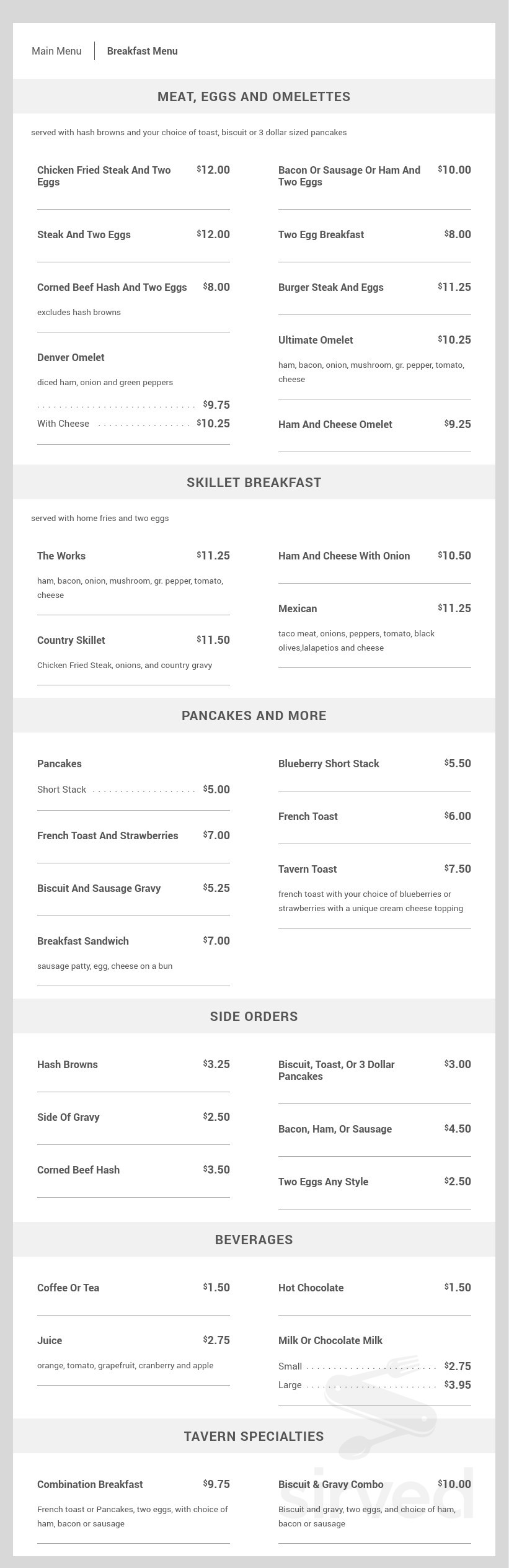 Menu for Clyde Park Tavern in Clyde Park, MT | Sirved