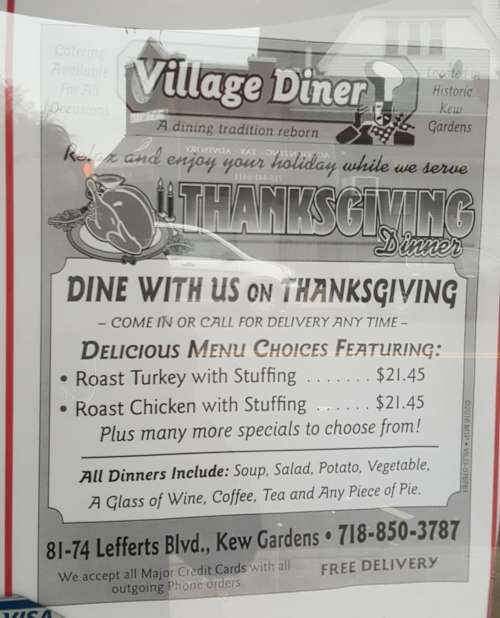 Village Diner menu in Kew Gardens, New York, USA