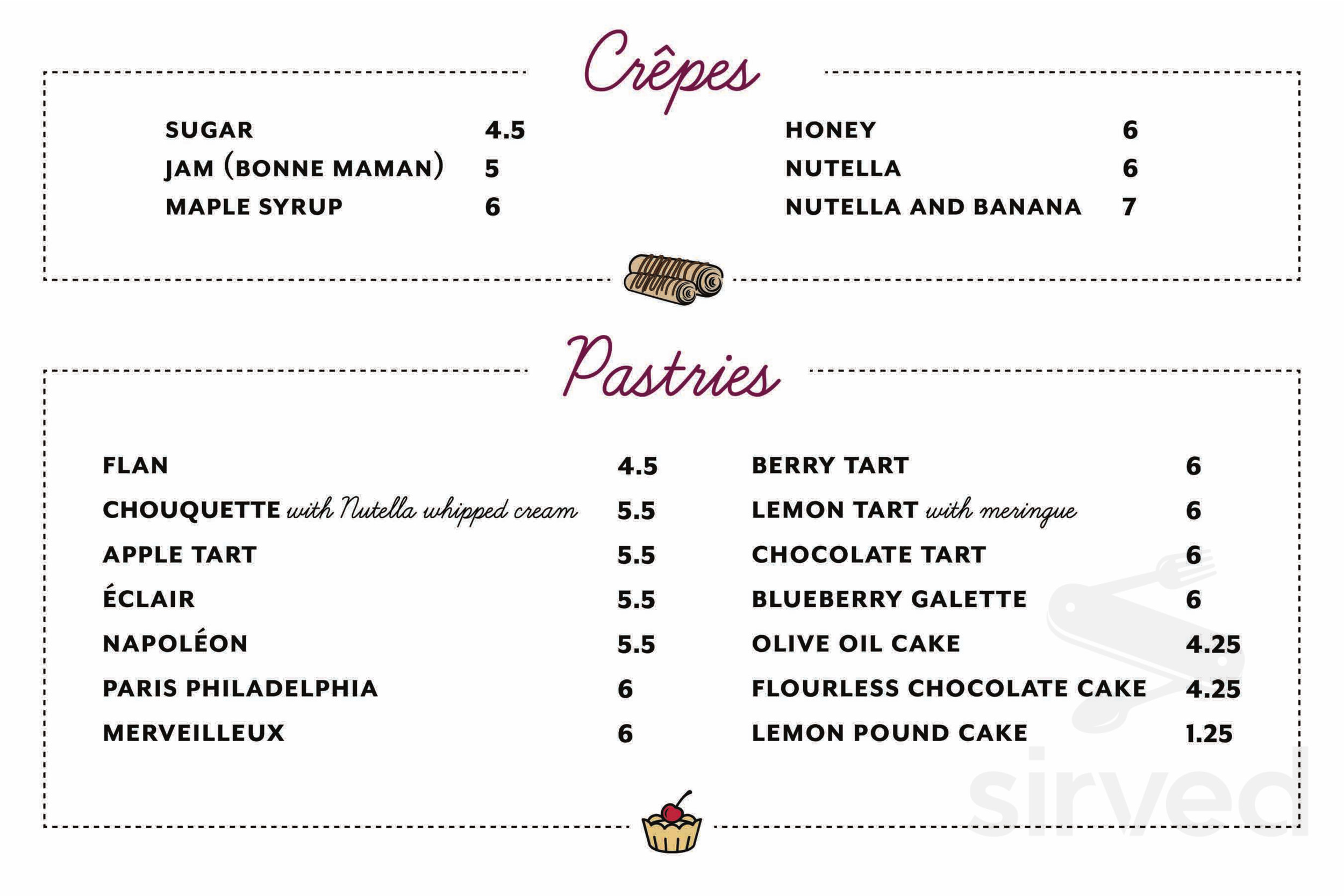 J'aime French Bakery menu in Philadelphia, Pennsylvania, USA