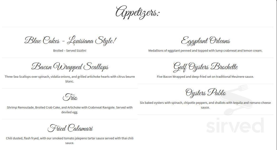 Gallagher's on Front Street menu in Slidell, Louisiana, USA