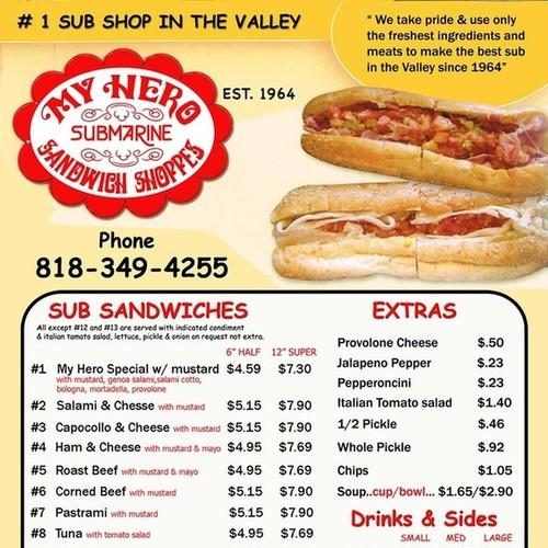 My Hero Sandwiches menu in Northridge, California, USA