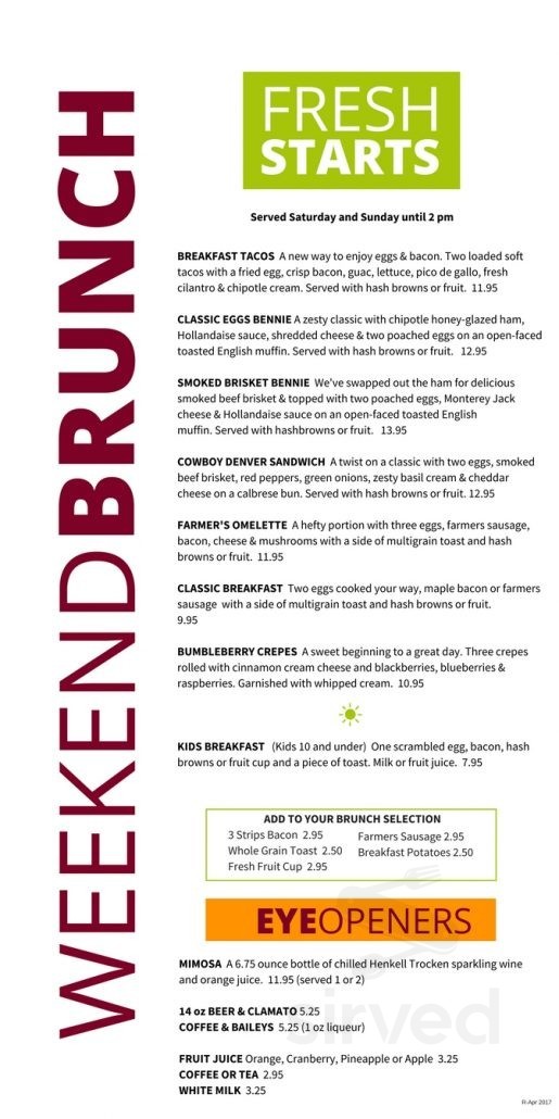 Rock Creek Tap & Grill menu in Regina, Saskatchewan, Canada