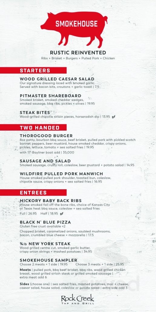 Rock Creek Tap & Grill menu in Regina, Saskatchewan, Canada