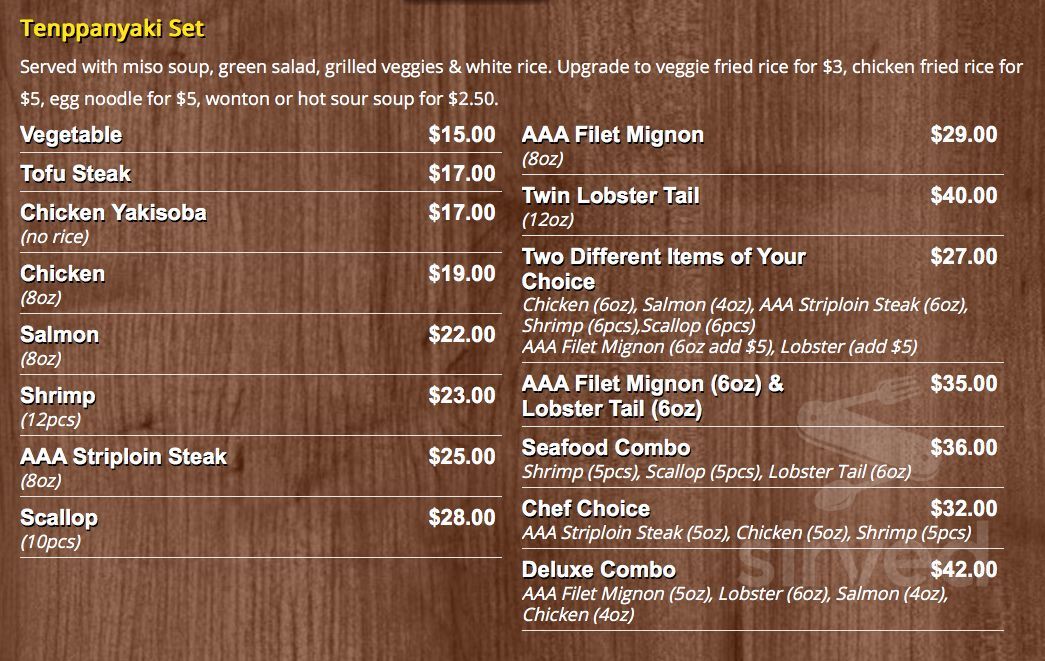 Menu for Hibachi Teppanyaki & Bar Scarborough in Scarborough, Ontario ...