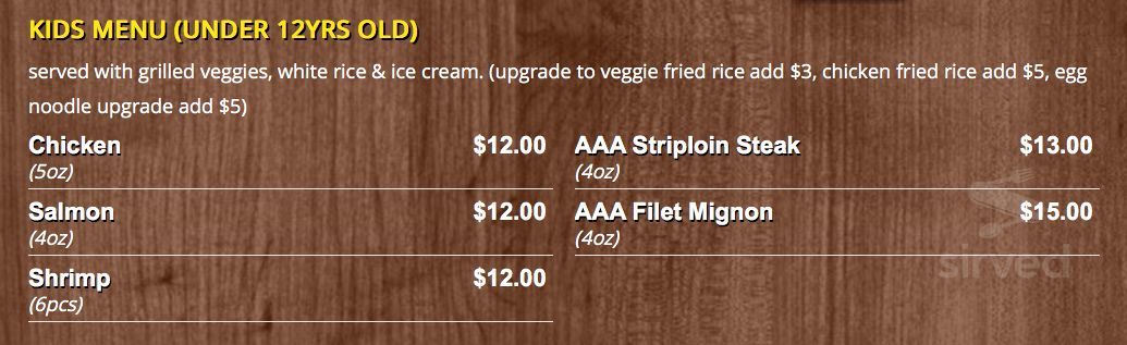 Hibachi Teppanyaki & Bar Scarborough menus in Scarborough, Ontario, Canada