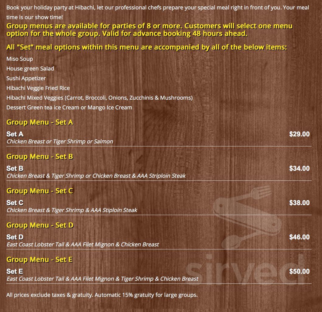 Menu for Hibachi Teppanyaki & Bar Vaughan in Woodbridge, Ontario, Canada