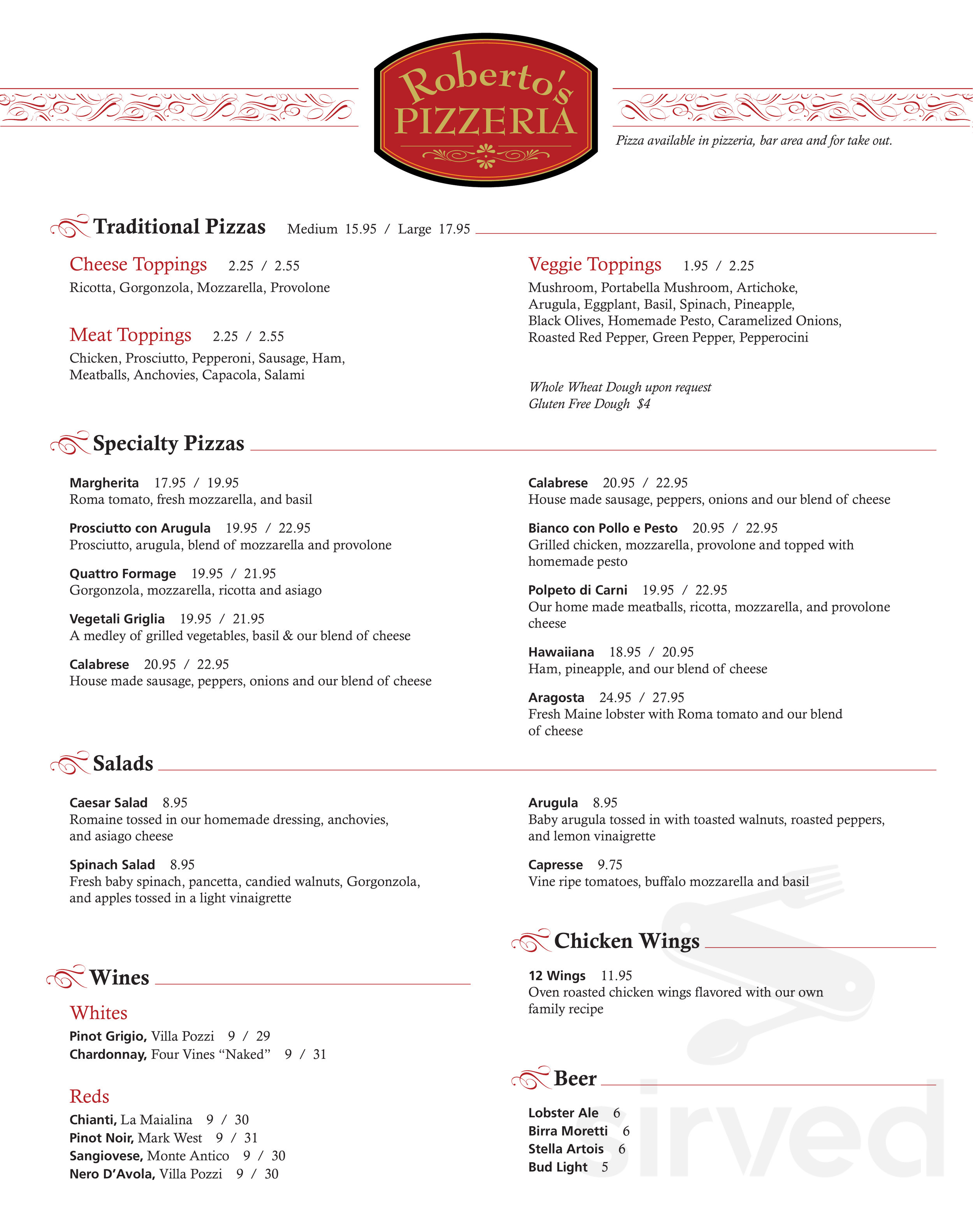 Roberto's menus in Ogunquit, Maine, United States