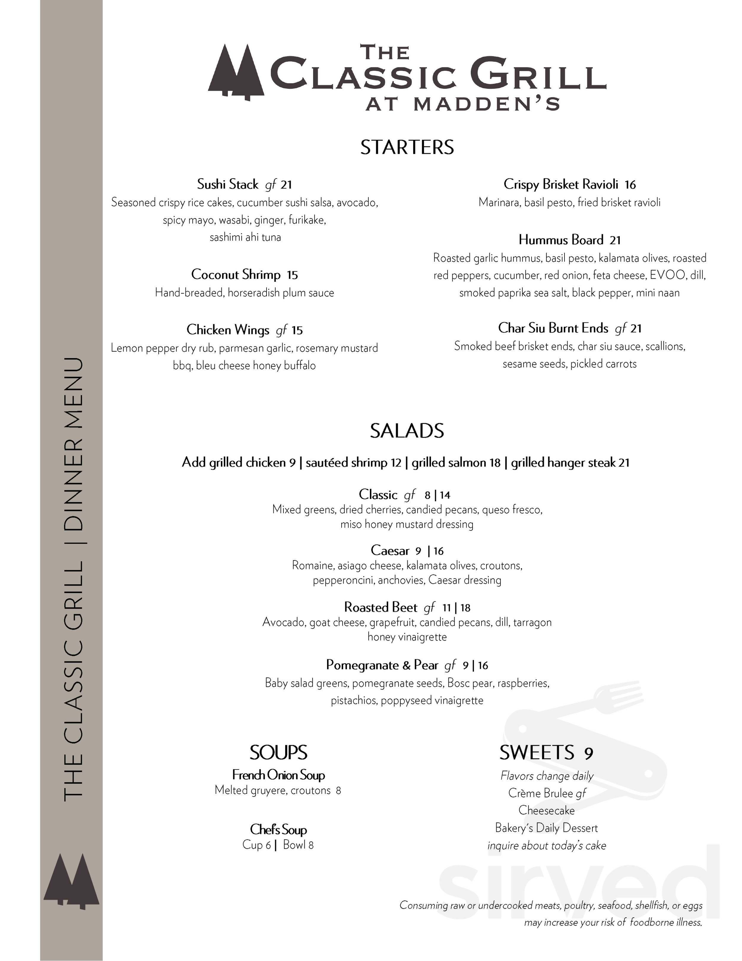 Menu for The Classic Grill at Madden's in Brainerd, MN | Sirved