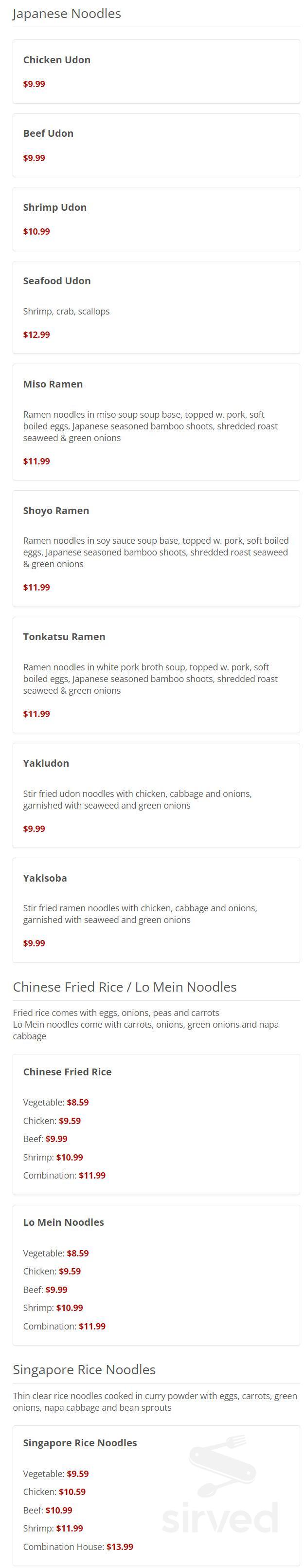 Kokita Asian Cuisine menu in Sweetwater, Tennessee, USA