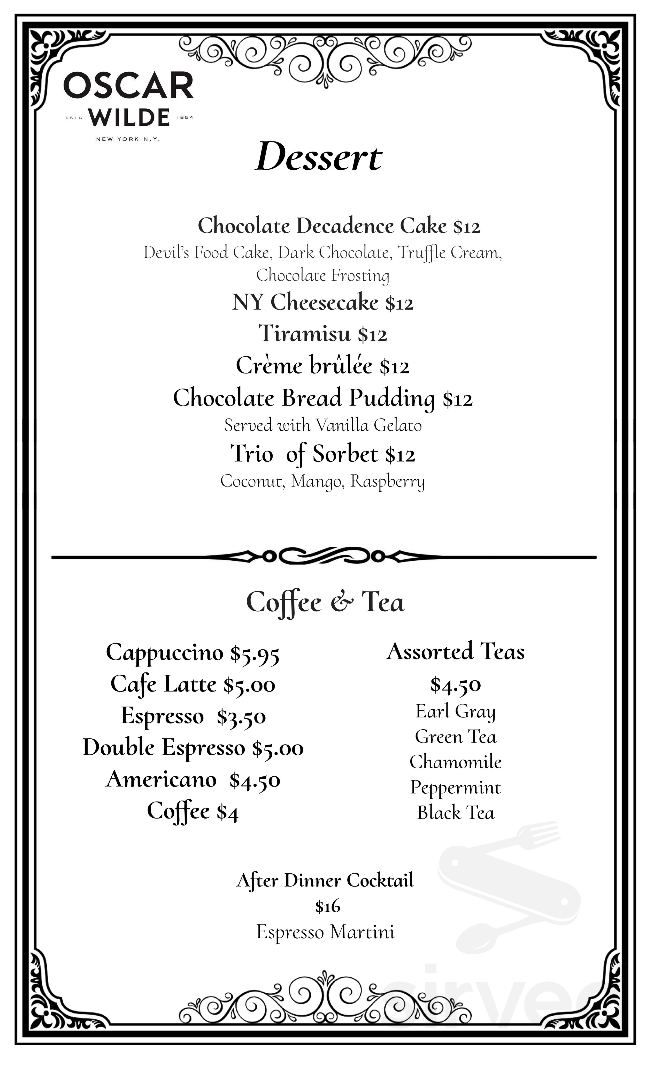 Oscar Wilde menus in New York, New York, United States