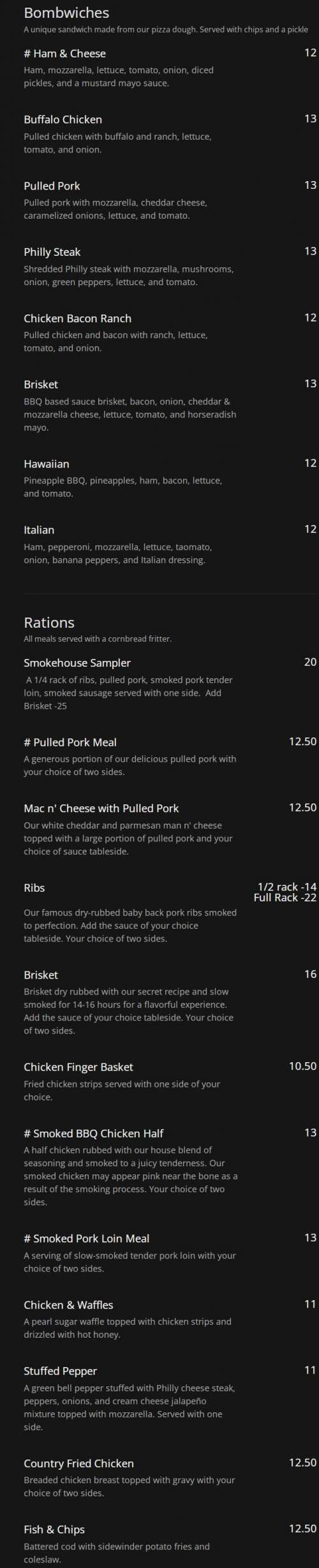 Bombshells & Ales menu in Ashland, Kentucky, USA