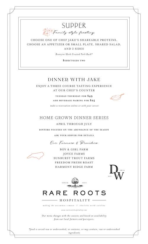 Dogwood Southern Table & Bar menu in Charlotte, North Carolina, USA