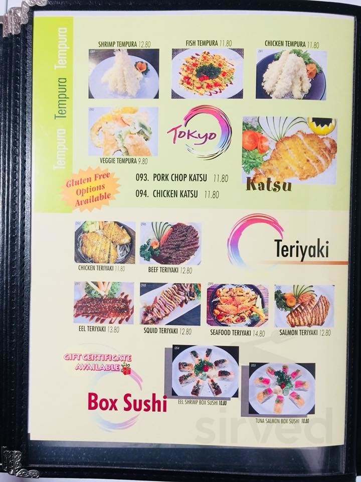 Tokyo Japanese Restaurant menu in Pierre, South Dakota, USA