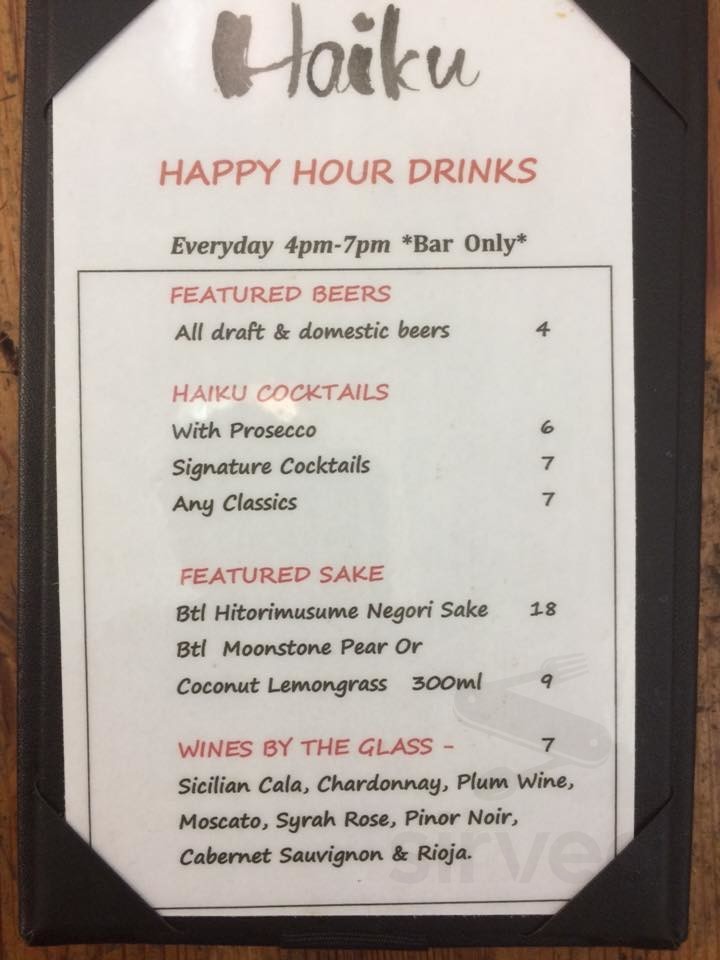 Menu for Haiku Asian Bistro in White Plains, NY | Sirved