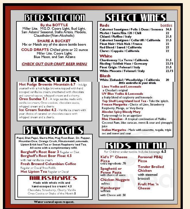 Menu - Homer Glen IL's Chesdan's Pizzeria and Grille | Sirved