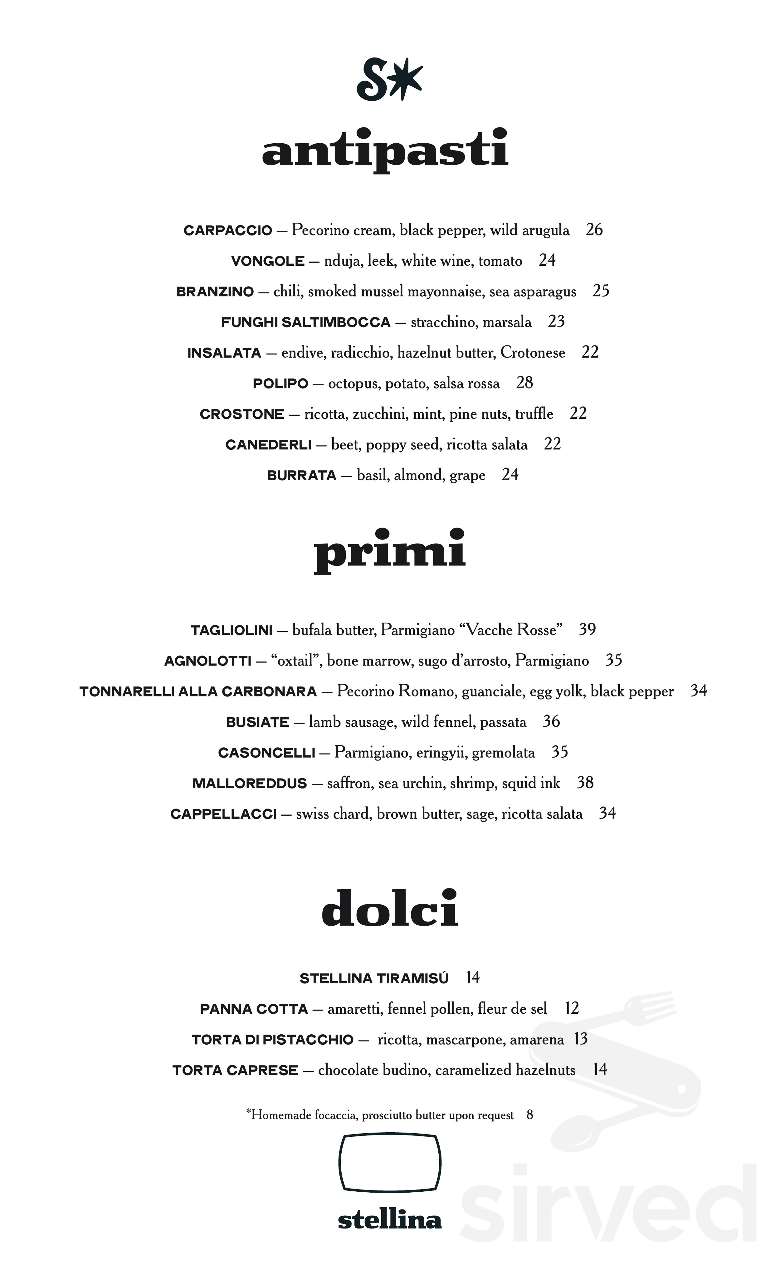 Stellina menu in Montréal, Quebec, Canada