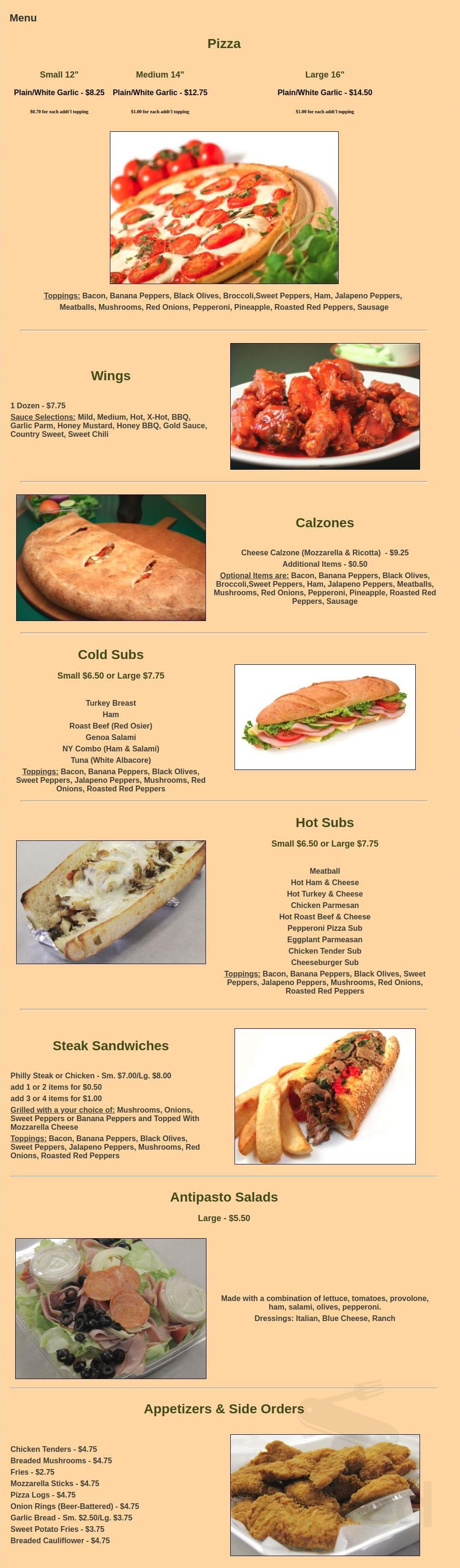 Menu for Faro's Pizzeria in Canandaigua, NY | Sirved
