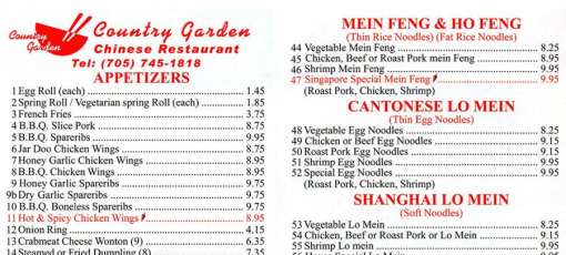 Country Garden Chinese Restaurant Peterborough Ontario Menu | Fasci Garden