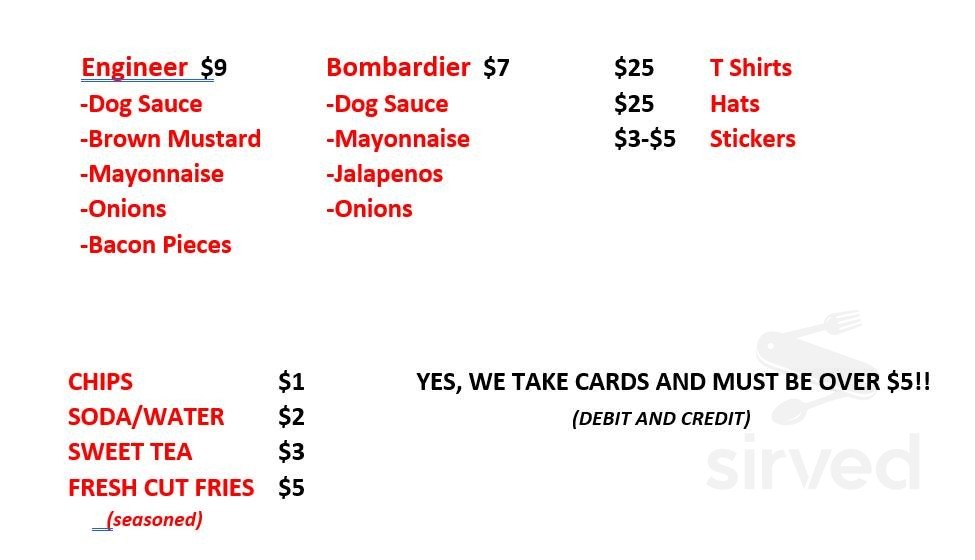 TNT DOGZ menu in Seguin, Texas, USA