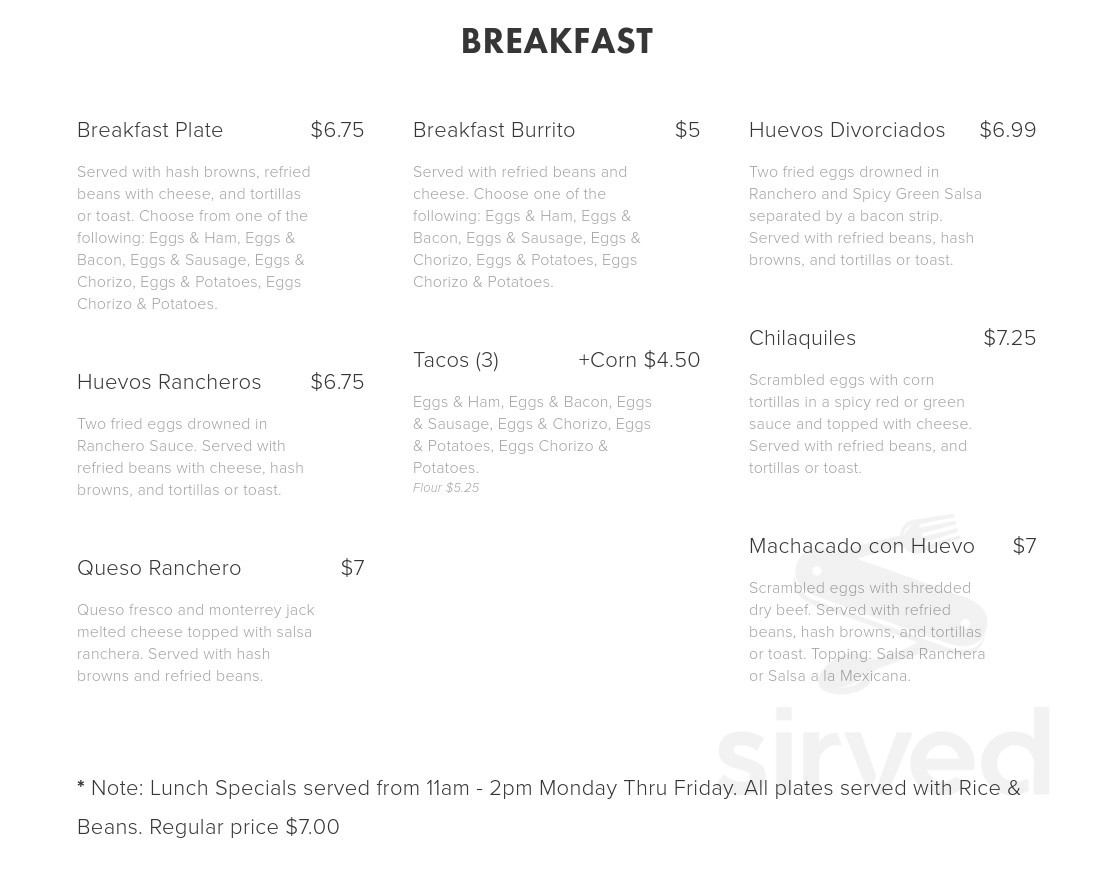 Nortenos Mexican Food menu in Ennis, Texas, USA