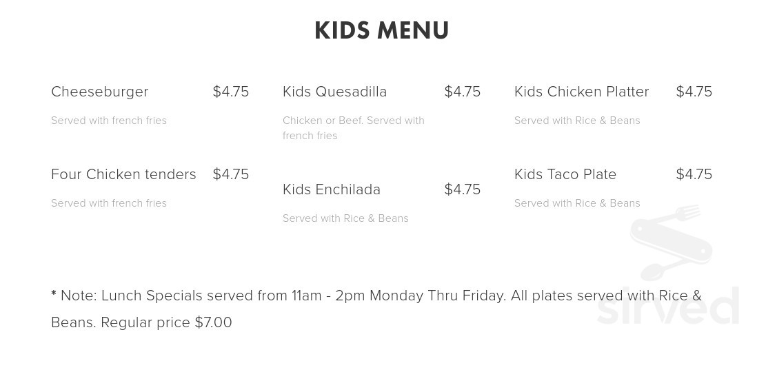 Nortenos Mexican Food menu in Ennis, Texas, USA