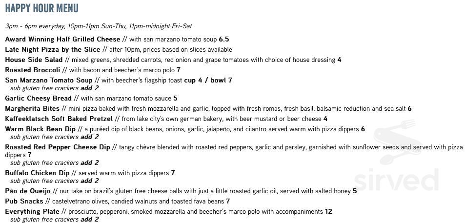 Watershed Pub & Kitchen menu in Seattle, Washington, USA