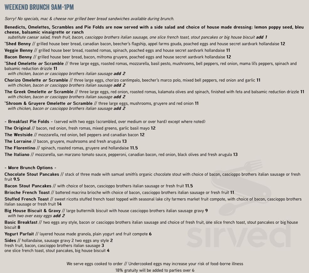 Watershed Pub & Kitchen menu in Seattle, Washington, USA