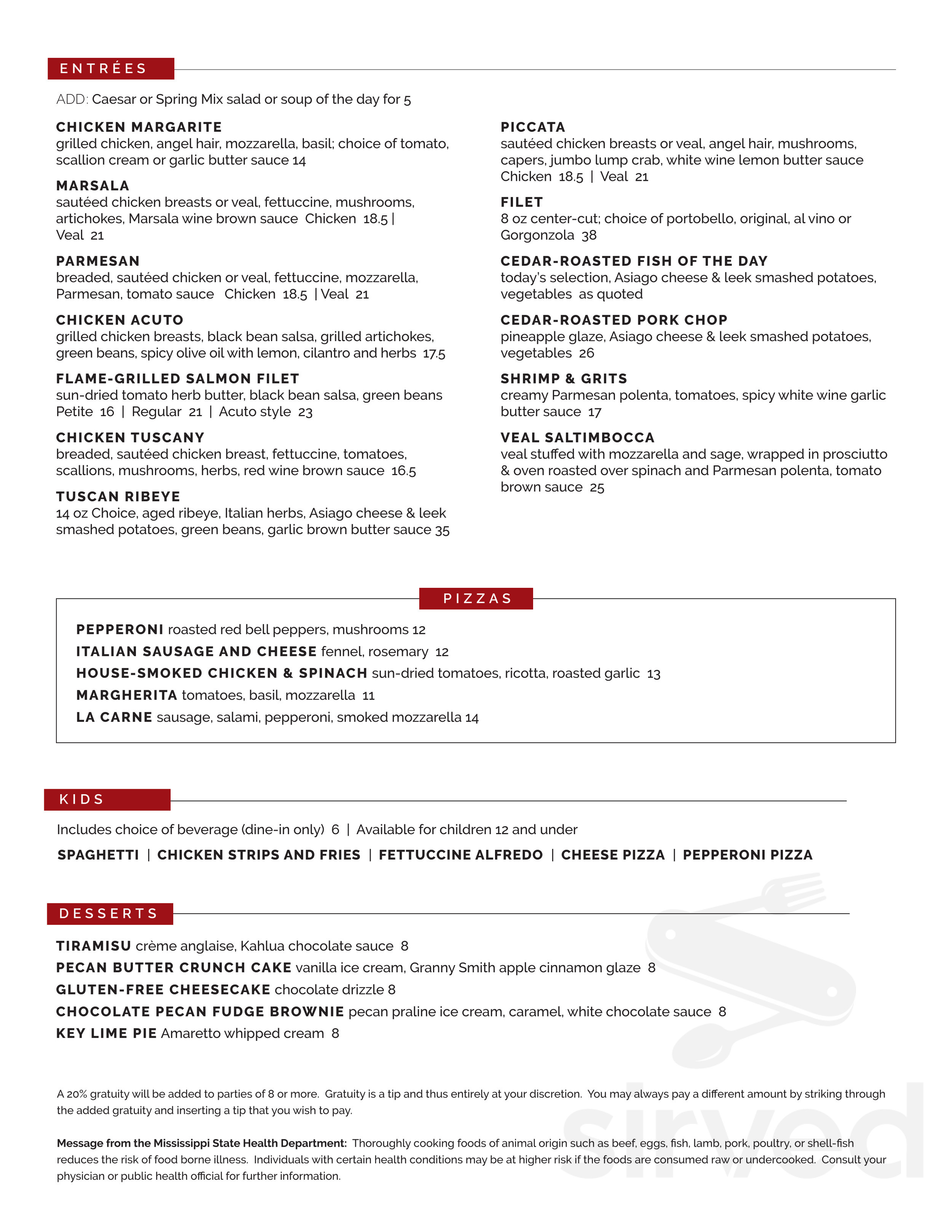 Menu - Memphis TN's Amerigo Italian Restaurant | Sirved