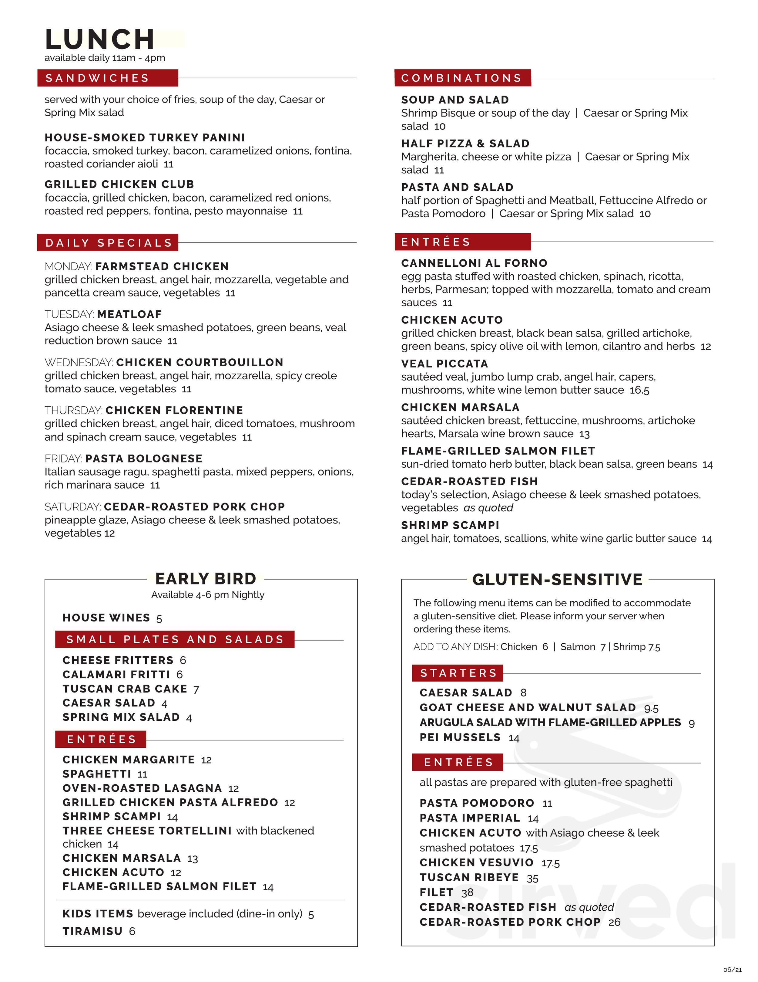 Menu - Memphis TN's Amerigo Italian Restaurant | Sirved
