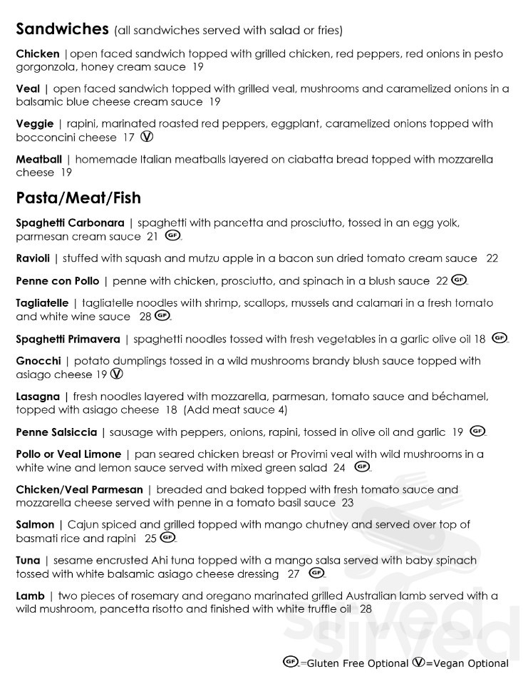 Menu - Windsor ON's Mezzo Ristorante & Lounge | Sirved