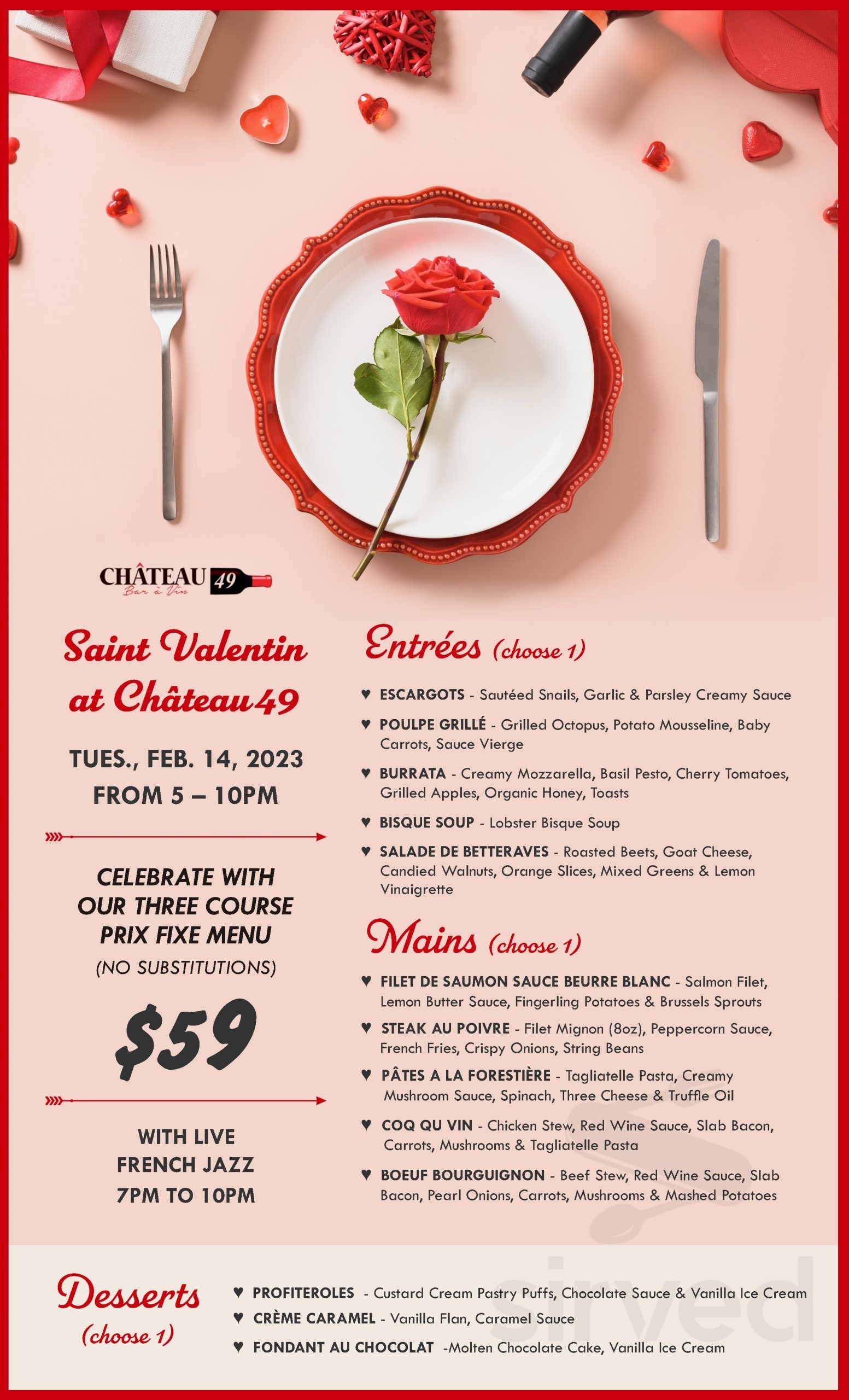 Château 49 menu in New York, New York, USA