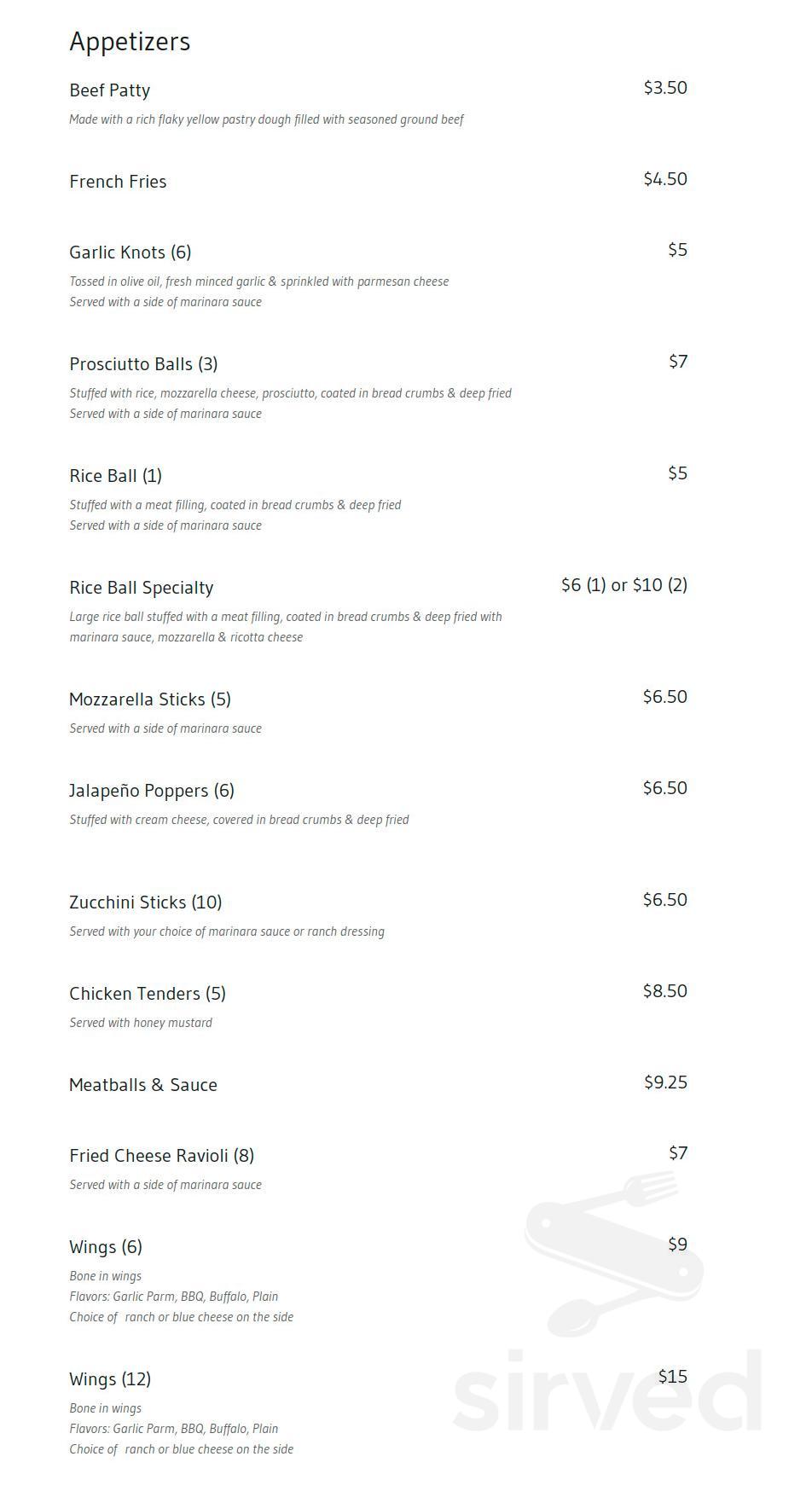 Menu for Serafina's Pizzeria in St Johns, Florida, United States