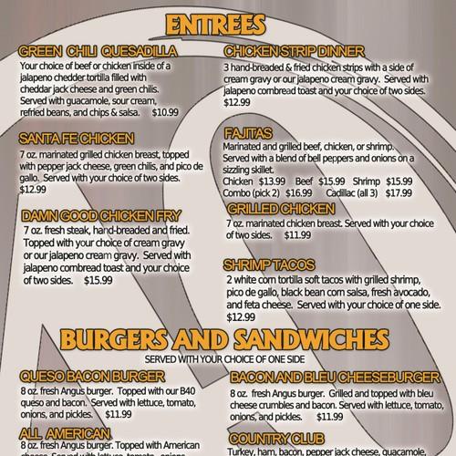 Back 40 Grill Lubbock menu in Lubbock, Texas, USA