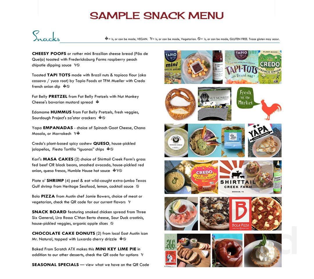 Bobo's Snack Bar menu in Austin, Texas, USA